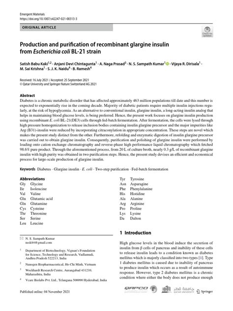 12 Production And Purification Of Recombinant Glargine Insulin From
