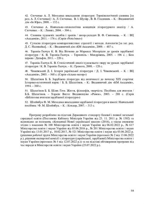 Оновлена програма зарубіжна література 6 9 класи Зарубіжна література