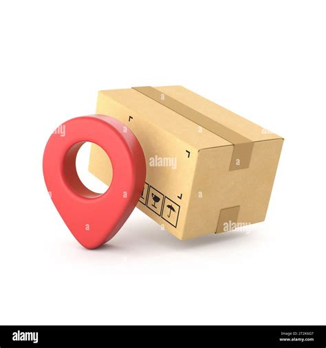 cardboard box with red map pointer 3d rendering illustration isolated