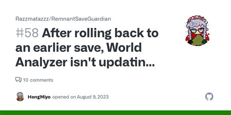 After Rolling Back To An Earlier Save World Analyzer Isn T Updating My
