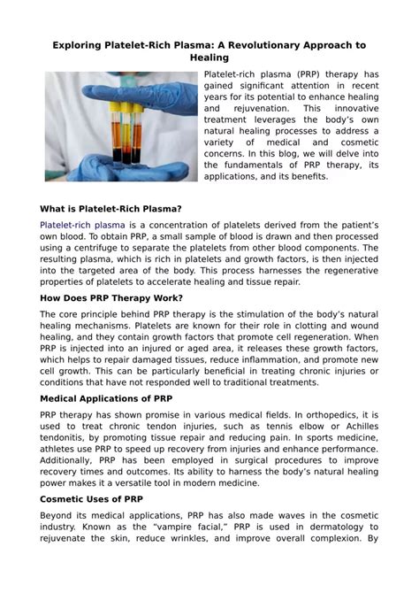 Ppt Exploring Platelet Rich Plasma A Revolutionary Approach To