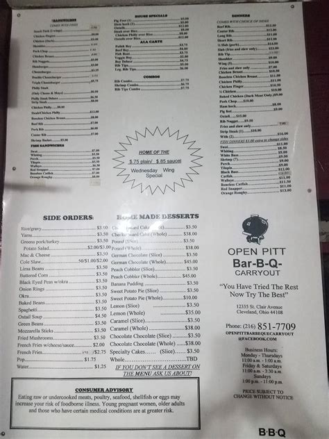 Menu At Open Pitt Bar B Que Cleveland