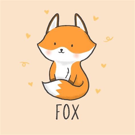 Estilo desenhado de raposa bonito dos desenhos animados mão Vetor Premium