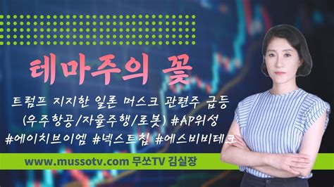 [무쏘tv 김실장 24 11 07] 트럼프 지지한 일론 머스크 관련주 급등 우주항공 자율주행 로봇 Ap위성 에이치브이엠