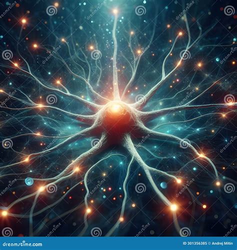 One Neuron And Synapse Like Stuctures Depicting Brain Chemistry Stock