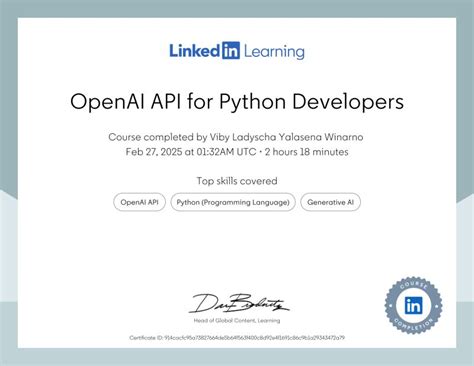 Just Finished The Course “openai Api For Python Developers” By Sandy