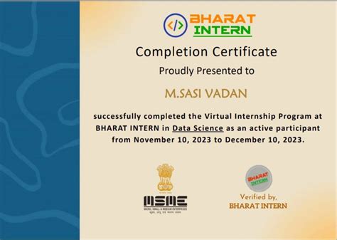 Sasi Vadan Muppalla On Linkedin Datascience Internshipcompletion