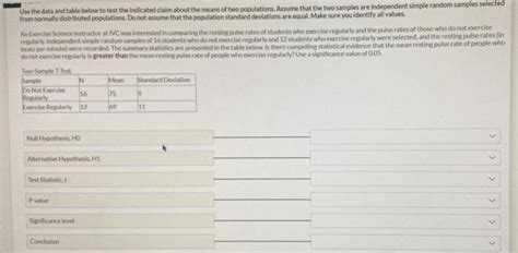 solved use the data and table below to test the indicated