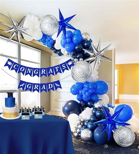 Decoraciones De Fiesta Azul Marino Y Plata Ramo De Globo De Plata