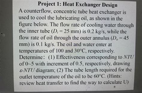 Project 1 Heat Exchanger Design A Counterflow Chegg
