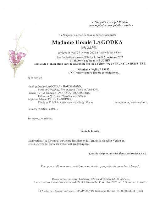 Madame Ursule Lagodka Née Zajac Pompesfunebresmarbreriehamy