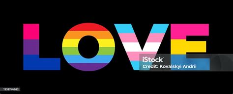 Lgbt 평등 기호 사랑 슬로건 검은 색 배경에 고립 된 성적 소수자 플래그와 인간의 기호 문자 비문 Lgbt 개념 퍼레이드