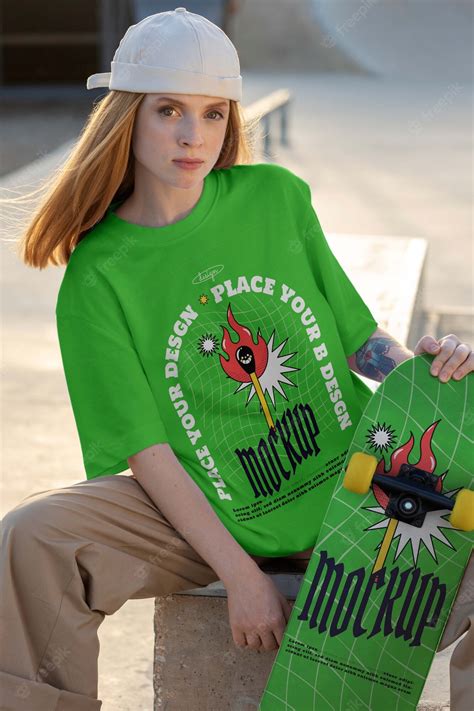 Premium Psd Front View Skater Girl Shooting Outdoors Mockup