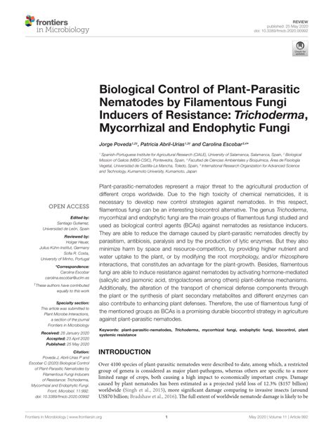Pdf Biological Control Of Plant Parasitic Nematodes By Filamentous Fungi Inducers Of