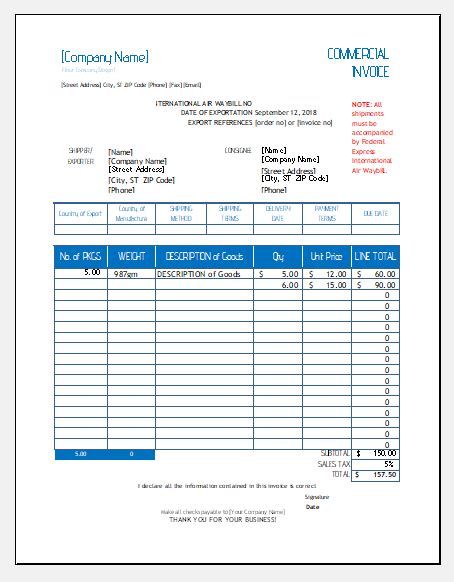 Free Freight Invoice Template Printable Templates