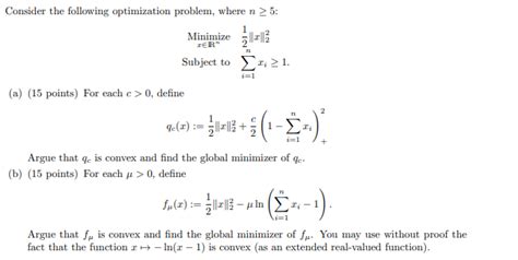 Consider The Following Optimization Problem Where N Chegg