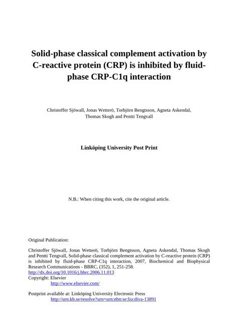 Pdf Solid Phase Classical Complement Activation By C Reactive Dokumentips