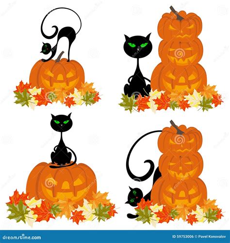 Set Of Halloween Greeting Cards Stock Vector Illustration Of Fall