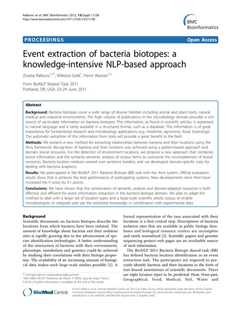 Pdf Event Extraction Of Bacteria Biotopes A Knowledge Intensive Nlp Based Approach