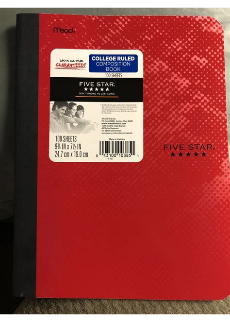 Five Star College Ruled Composition Notebook Red D3 Surplus Outlet