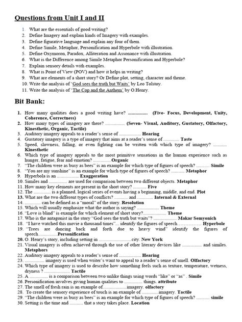 question bank mid i pdf senses metaphor