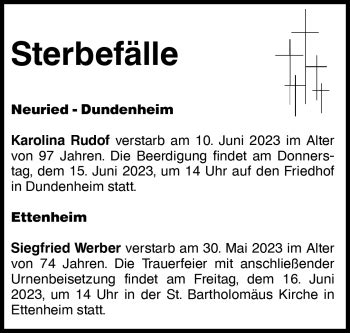 Traueranzeigen von Sterbefälle vom 14 06 2023 Schwarzwälder Bote Trauer