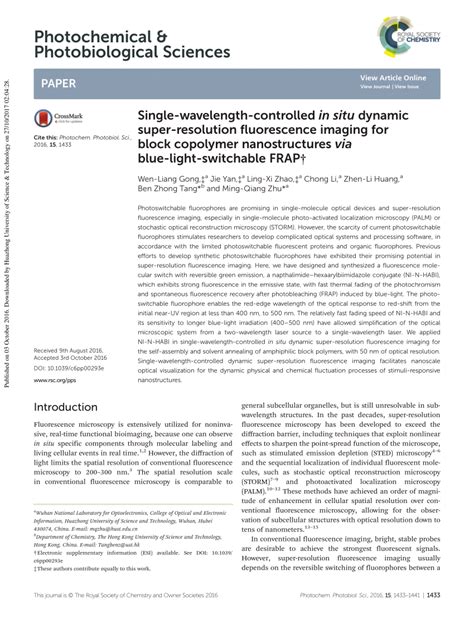 Pdf Single Wavelength Controlled In Situ Dynamic Super Resolution Fluorescence Imaging For