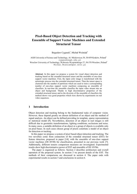 Pdf Pixel Based Object Detection And Tracking With Ensemble Of