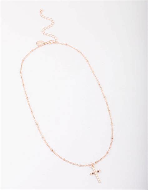Rose Gold Classic Cross Ball Chain Necklace Lovisa