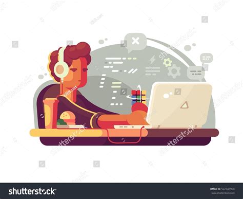 Web Developer Works On Laptop Stock Vector Royalty Free 522746908 Shutterstock