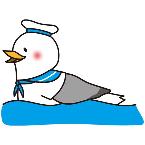 泳いでいるカモメの水兵さん（青）3の無料フリーイラスト かわいい手描きの無料素材「てがきっず」保育園・小学校・介護施設にぴったりの
