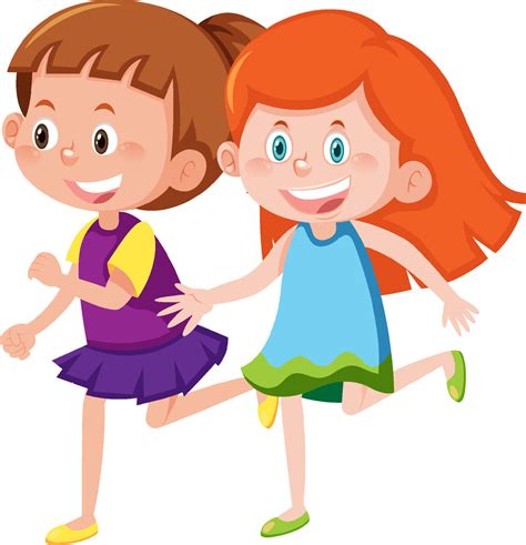Two Happy Girls Cartoon Character Vector Art At Vecteezy