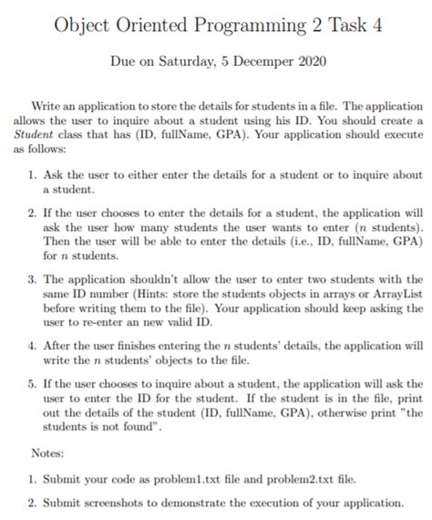 Solved Object Oriented Programming 2 Task 4 Due On Saturday
