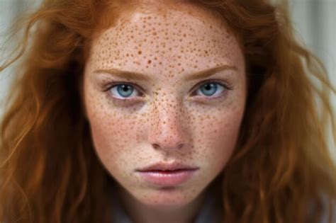 Premium Photo Portrait Of Red Haired Girl With Blue Eyes And Freckles Created Using Generative