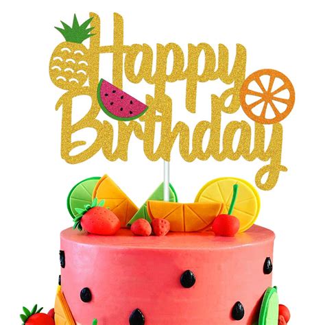 Fruit Cake Topper Happy Birthday Sign Pineapple Lemon Watermelon Orange