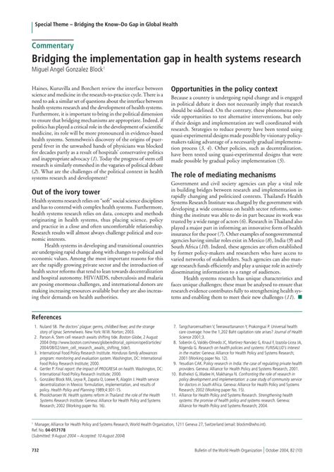 Pdf Bridging The Implementation Gap In Health Systems Research