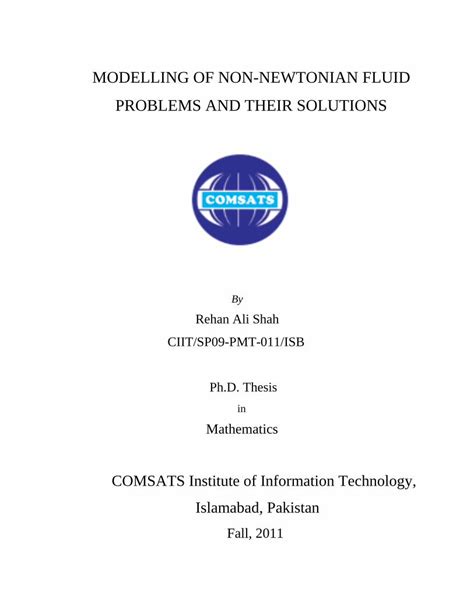 Pdf Modelling Of Non Newtonian Fluid Problems And Their Solutions