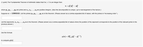Solved Point The Fundamental Theorem Of Arithmetic Chegg