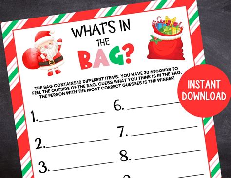 Whats In The Bag Christmas Game Printable Christmas Party Game
