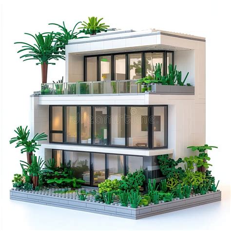 A Modern Architectural Model Featuring Greenery And Large Windows Stock Illustration