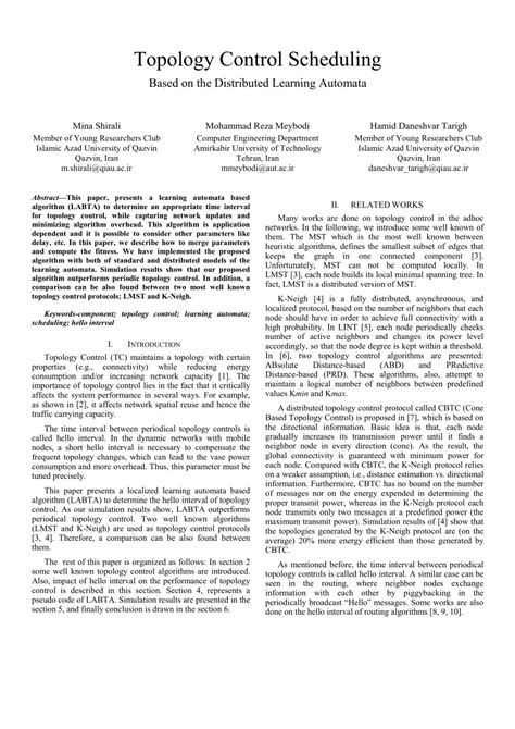 Pdf Topology Control Scheduling Based On The Distributed Learning Automata