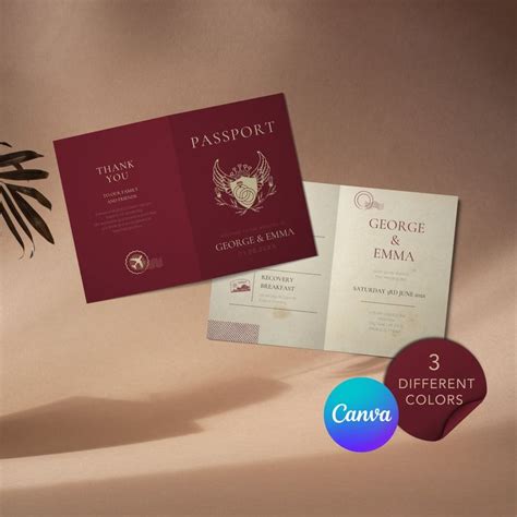 Printable Passport Wedding Invitation Canva Template Instant Download
