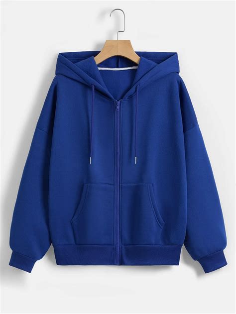Zip Up Drop Shoulder Drawstring Thermal Lined Hoodie Lined Hoodie