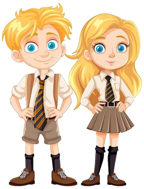Étudiantes Blondes En Uniforme Personnages De Dessins Animés Vectoriels