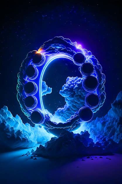 Premium AI Image D Render Abstract Cloud Illuminated With The Neon Light Ring On Dark Night