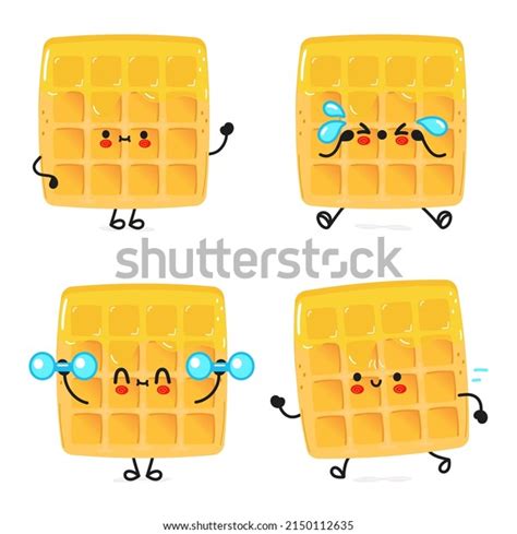 Funny Cute Happy Wafer Characters Bundle 库存矢量图（免版税）2150112635