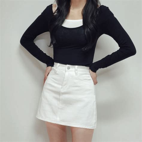 당일출고핏보장재진행 Solo 베이직 하이웨스트 A라인 코튼 면 데님 미니 스커트 청 치마