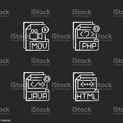 ファイルの種類は黒の背景に設定されたチョークの白いアイコン Htmlのベクターアート素材や画像を多数ご用意 Html いたずら書き