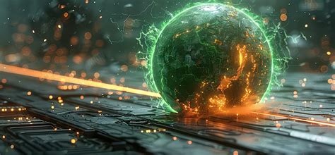 A Glowing Futuristic Orb With Energy Effects On Metallic Surface Background Orb Energy