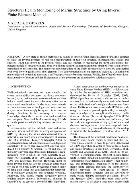 Pdf Structural Health Monitoring Of Marine Structures By Using Inverse Finite Element Method